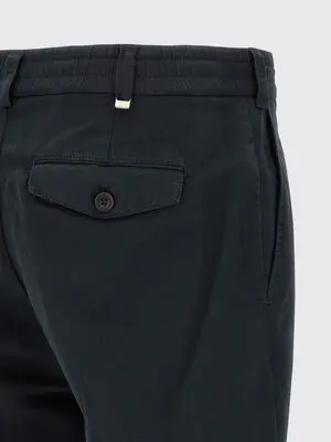 PT TORINO Slim Fit Chino Trousers In Linen And Cotton Blend With Belt Loops - Black