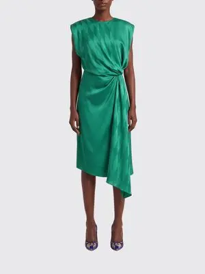 Versace Sleeveless Asymmetrical Midi Dress In Silk And Viscose Satin