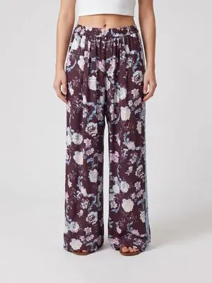 FORTE_FORTE Floral Print Viscose Palazzo Trousers - Brown