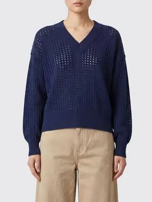 KANGRA Perforated Cotton V-neck Knit - Blue