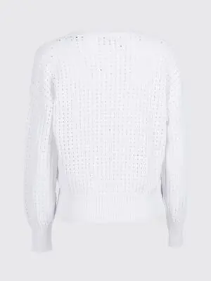 KANGRA Perforated Cotton V-neck Knit - White