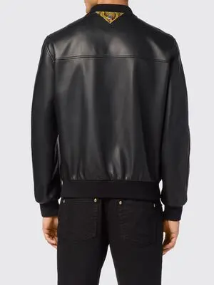 BILLIONAIRE Leather Bomber Jacket - Black