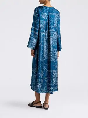Momoni Ethnic Print Silk Midi Dress
