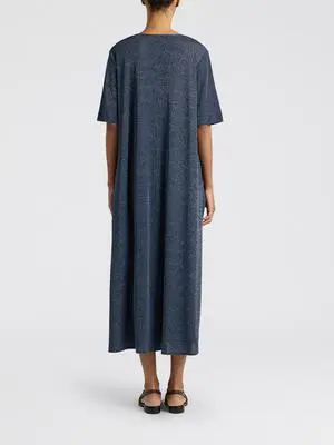 Momoni Lurex Jersey V-neck Midi Dress - Blue