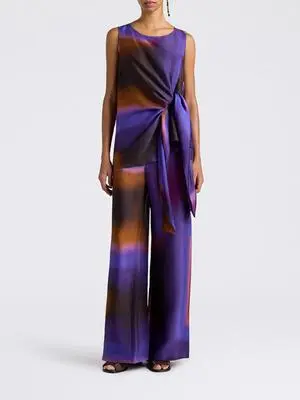 Momoni Sleeveless Viscose Top With Abstract Pattern And Draped Design