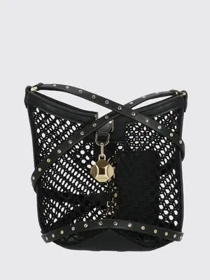 LANVIN Mesh Cotton And Leather Bag With Studs - Black