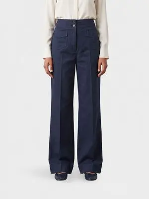 Aspesi Cotton And Linen Blend Straight Trousers - Blue