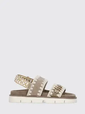 Mou Bio Suede Slingback Sandals With Topstitching - Grey