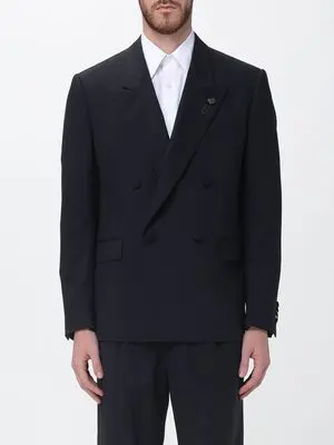 LARDINI Double-breasted Wool Blazer With Peak Lapels - Black