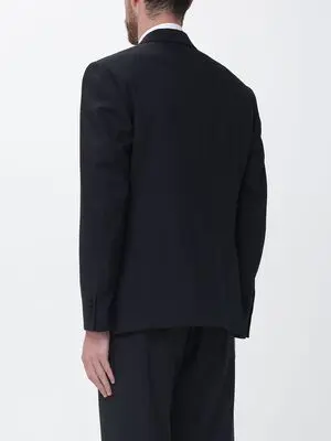 LARDINI Double-breasted Wool Blazer With Peak Lapels - Black