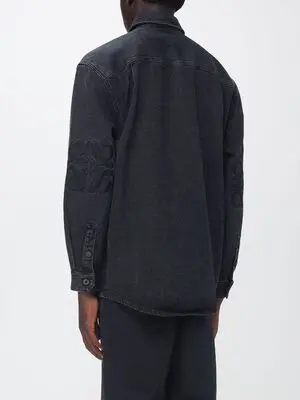 Loewe Cotton Denim Shirt Jacket With A Classic Collar And Patch Pockets - Black