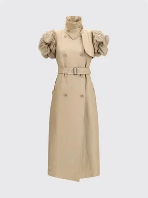 Max Mara Linen Double-breasted Trench Coat With Ruffle Sleeves - Sand