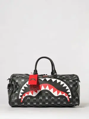 SPRAYGROUND Checkered Saffiano Coated Cotton Duffle Bag With Shark Graphic - Black