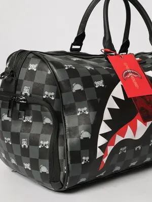 SPRAYGROUND Checkered Saffiano Coated Cotton Duffle Bag With Shark Graphic