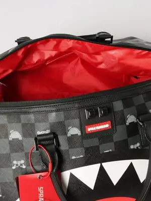 SPRAYGROUND Checkered Saffiano Coated Cotton Duffle Bag With Shark Graphic