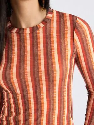 Momoni Long Sleeve Crewneck Top - Orange