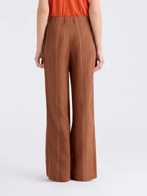 Momoni Linen Blend Pinstriped Palazzo Trousers