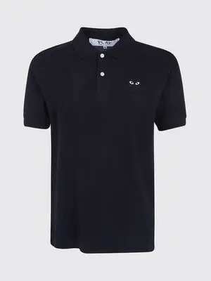 Play Comme Des Garcon Short-sleeve Polo Shirt In Piqué Cotton With Logo - Black