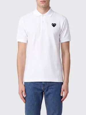 Play Comme Des Garcon Short-sleeve Polo Shirt In Piqué Cotton With Logo - White