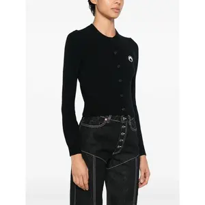 MARINE SERRE Core Button-up Knitted Cardigan With Crescent Embroidery