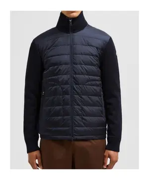 Moncler Long-sleeved Padded Cardigan - Navy Blue