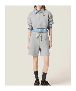 Miu Miu Cropped Long Sleeve Polo Shirt With Half Zipper