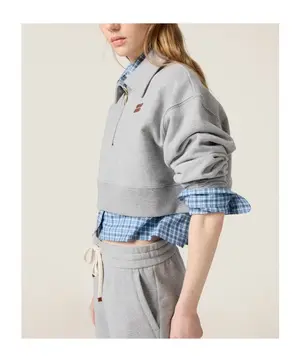Miu Miu Cropped Long Sleeve Polo Shirt With Half Zipper