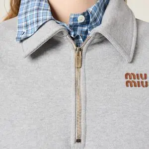 Miu Miu Cropped Long Sleeve Polo Shirt With Half Zipper