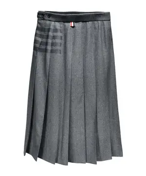 Thom Browne Pleated Midi Skirt With Stripe Details - Grey