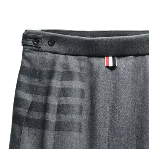 Thom Browne Pleated Midi Skirt With Stripe Details - Grey