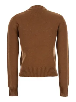 AMI Paris De Coeur Embroidered Crew Neck Sweater - Brown