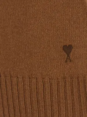 AMI Paris De Coeur Embroidered Crew Neck Sweater - Brown