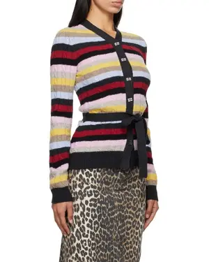 GANNI Striped Belted Cardigan