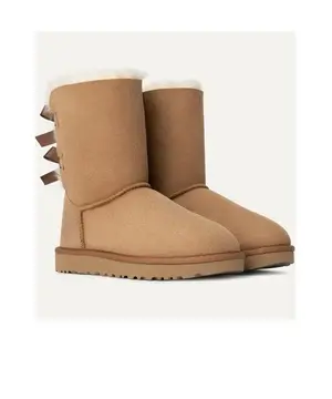 UGG Round Toe Bow Detail Ankle Boots - Chestnut