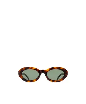 Saint Laurent Oval Tortoiseshell Logo Sunglasses - Acetate