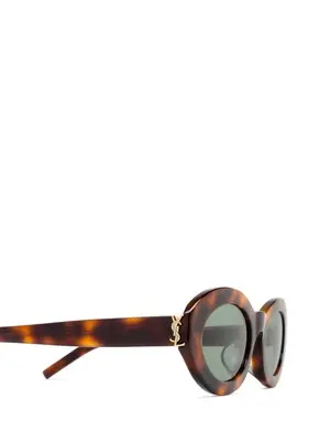 Saint Laurent Oval Tortoiseshell Logo Sunglasses - Acetate