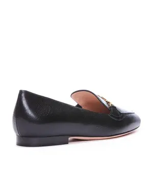 Bally Obrien Round-toe Loafer Flats With Gold Tone Detailing - Black