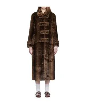 OPEN YY Faux Fur Coat With Notched Lapel And Button Details