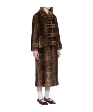 OPEN YY Faux Fur Coat With Notched Lapel And Button Details