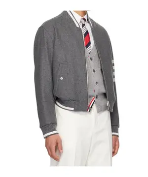 Thom Browne 4-bar Stripe Zip-up Bomber Jacket - Medium Gray