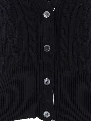 Thom Browne Cable Knit V-neck Cardigan With Signature Striped Trim