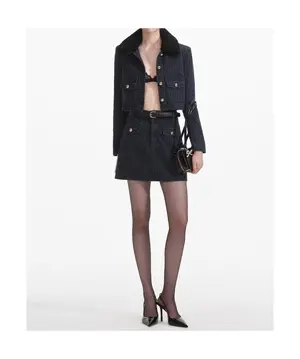 SELF-PORTRAIT Textured Denim Jacket With Button Details