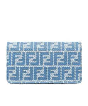 Fendi Baguette Ff-jacquard Wallet With Chain Strap - Blue