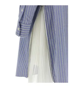 Sacai Pleated Striped Midi Shirt Dress