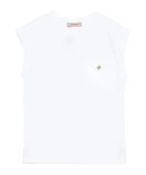 TWINSET Sleeveless Cotton T-shirt With Button Detail - White