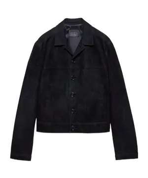Prada Suede Blouson Jacket With Leather Triangle Logo