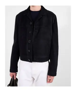 Prada Suede Blouson Jacket With Leather Triangle Logo