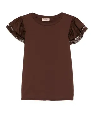 TWINSET Ruffled Lace-sleeve T-shirt
