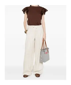 TWINSET Ruffled Lace-sleeve T-shirt