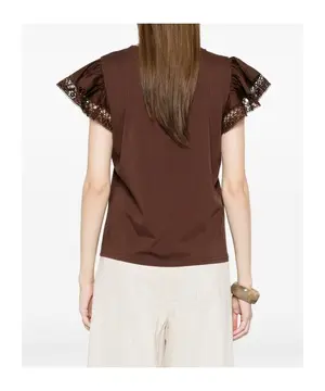 TWINSET Ruffled Lace-sleeve T-shirt